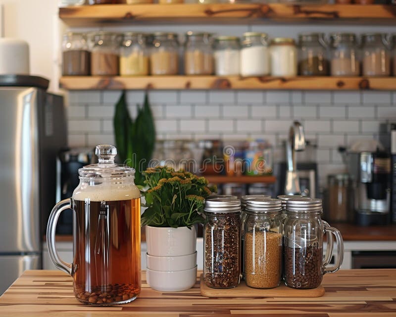Beginner Homebrewing Kit Displayed on a Kitchen Counter, with Step-by ...