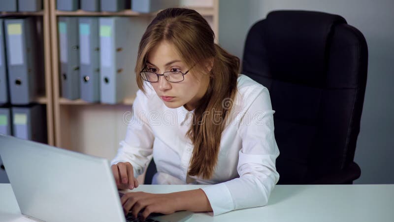 Beginner Secretary Learning To Use Computer, Looking at Screen ...