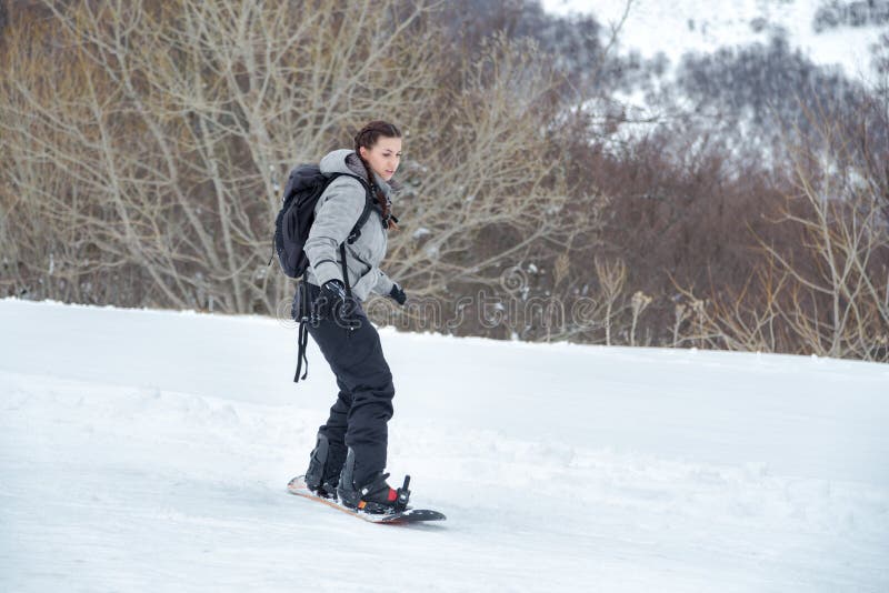 Beginner Snowboarder is Learning the Backside Position Stock Image ...