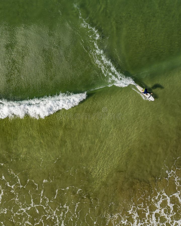 Beginner Surfer Catching a Wave, Overhad Aerial Shot Stock Photo ...