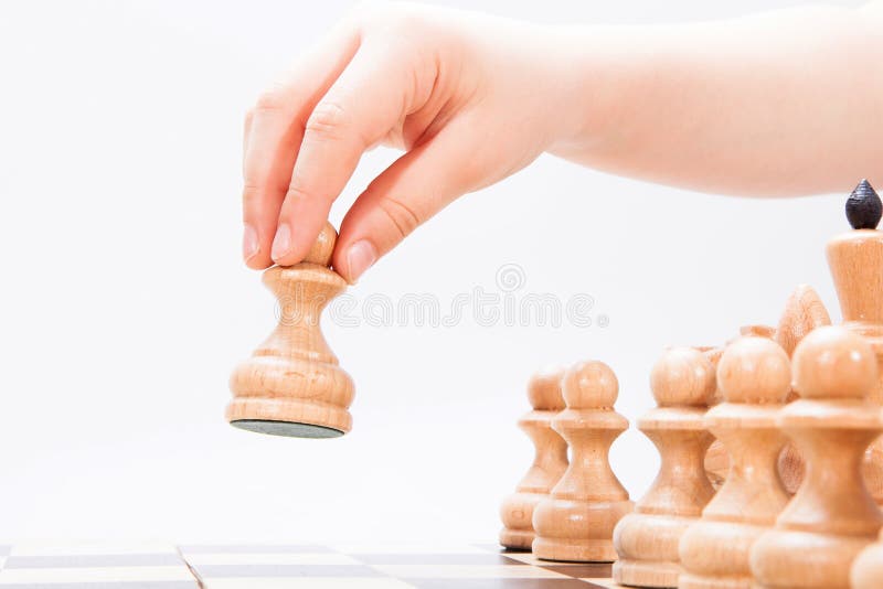 The Hand Makes the First Move of the Chess Game Stock Image - Image of ...