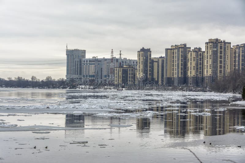 The Beginning of Ice Drift on the River at the End of March Stock Photo ...