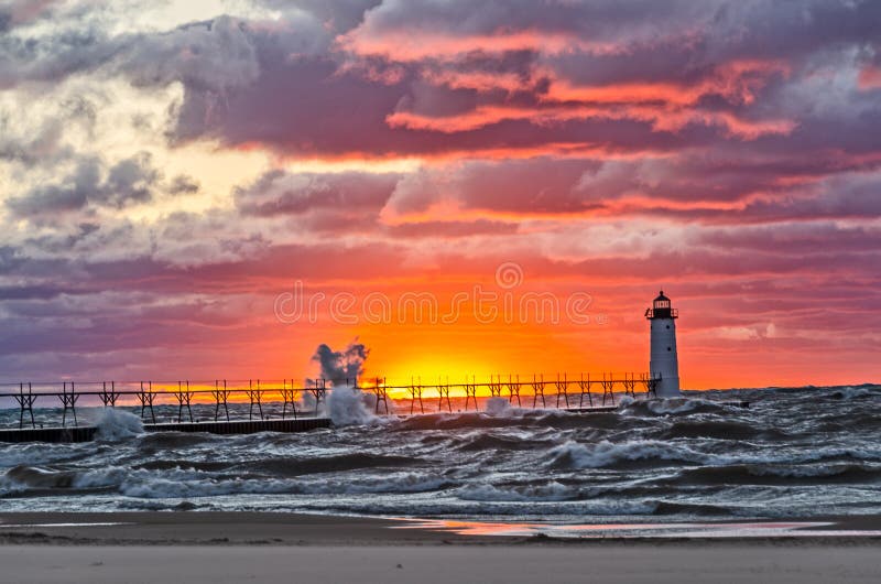 At the Beginning of the Sunset Stock Image - Image of michigan, nature ...