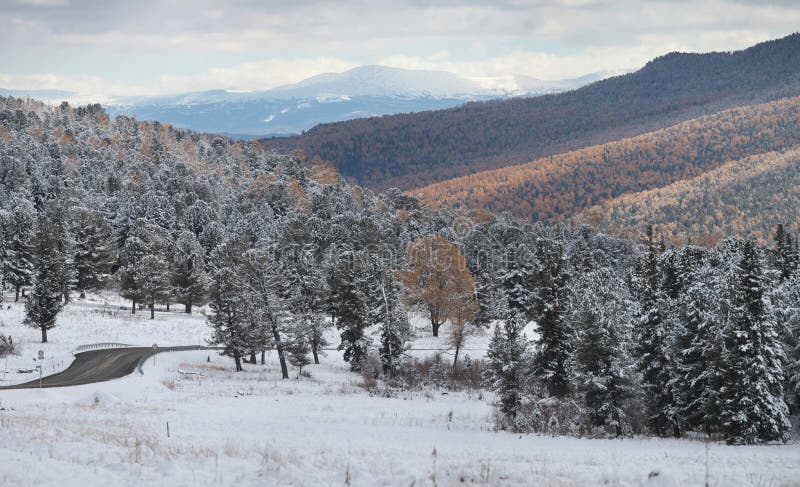 The Beginning of Winter in the Mountains Stock Image - Image of altay ...