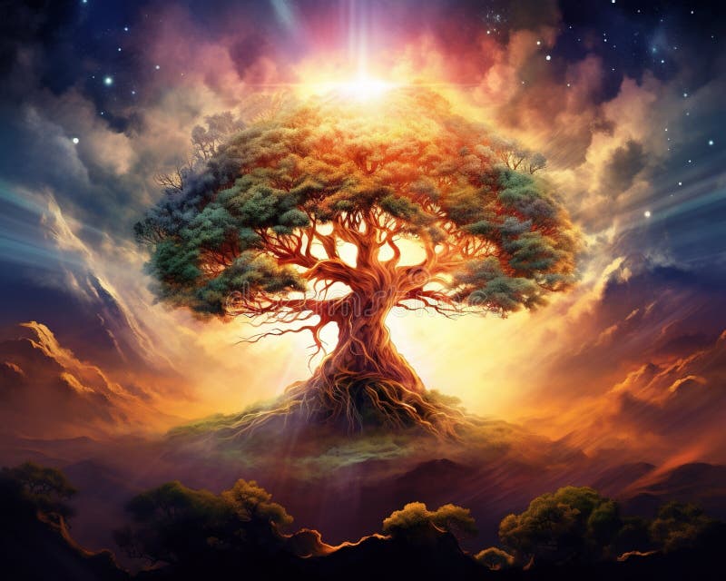 The Beginnings of Life is a Beautiful Magic Tree. Stock Illustration ...