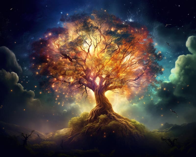 The Beginnings of Life is a Beautiful Magic Tree. Stock Illustration ...