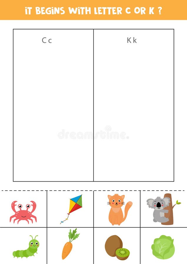 It Begins with Letter C or K. Sort Pictures. Stock Vector ...