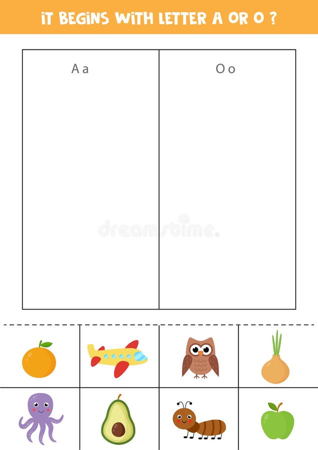 It Begins with Letter a or O. Sort Pictures. Stock Vector ...