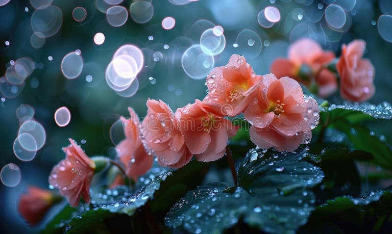 Begonias in the rain drops stock photo. Image of collected - 100444258