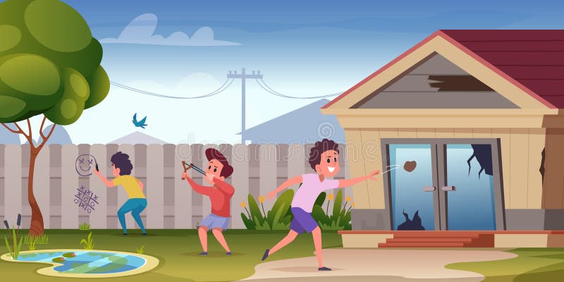 Behaviour Kids. Children Making Bad Things Exact Vector Cartoon ...