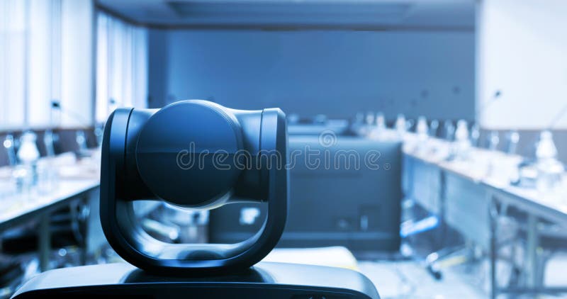 Behind Camera Video Conferencing in Meeting Room Stock Photo - Image of ...