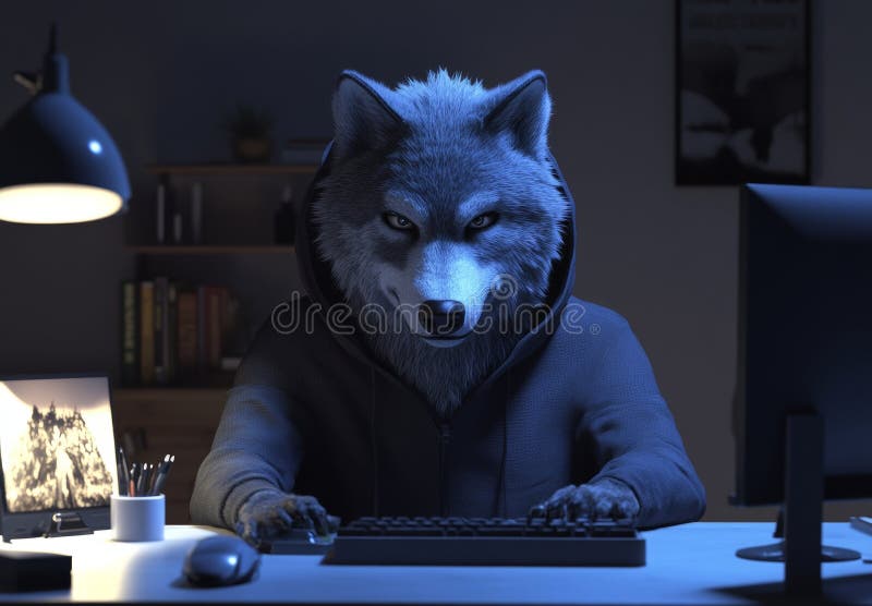 Behind a Computer Screen, a Wolf S Head is Placed To Signify a Predator ...