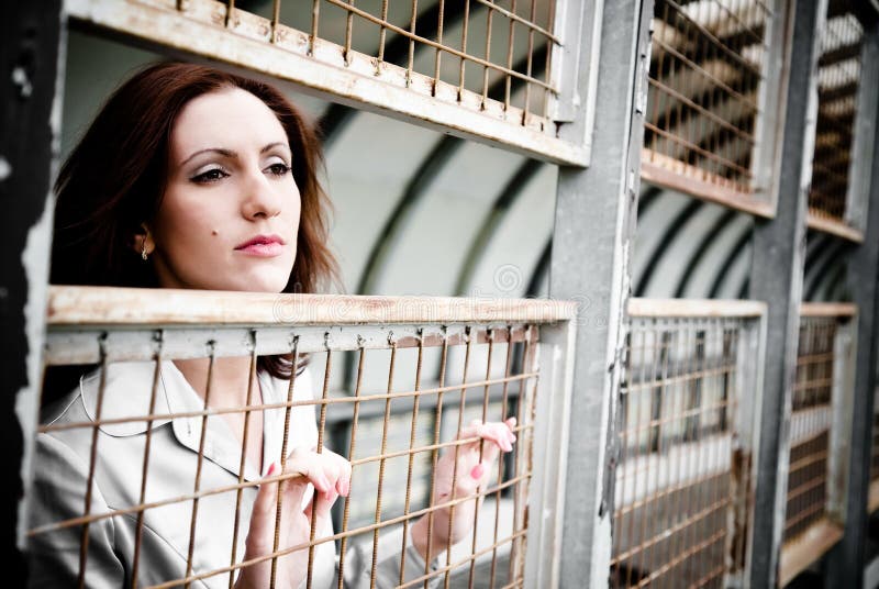 Woman behind bars stock photo. Image of afraid, concerned - 15186194