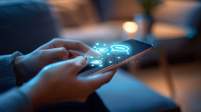 From Behind the Phone, Hands are Seen Holding a Smartphone, with the ...