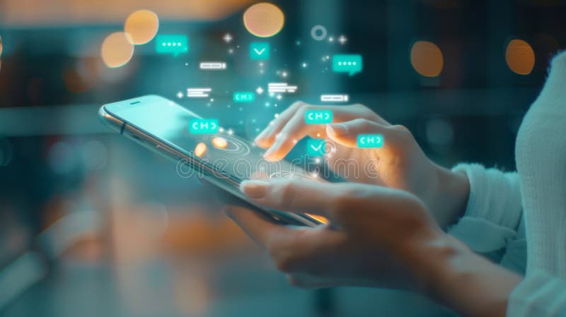 From Behind the Phone, Hands are Seen Holding a Smartphone, with the ...