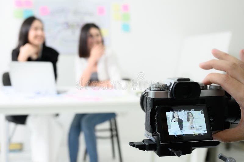 Videographer Working by Camera Recorder Digital Footage in Workplace ...