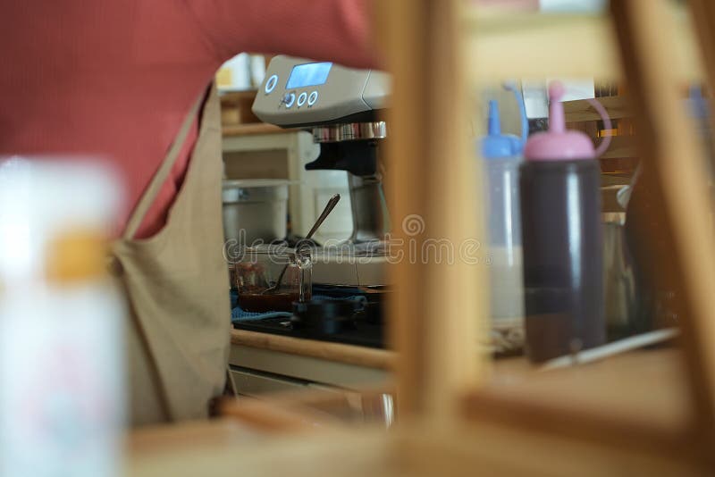 Behind the Scenes, Coffee Shop Barista Making Lattes Stock Image ...
