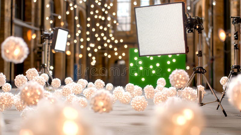 Behind the Scenes Film Set with Lighting and White Spheres Stock Photo ...
