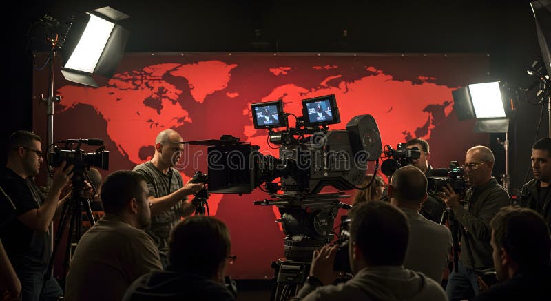 Behind-the-Scenes of a Global News Broadcast Stock Illustration ...