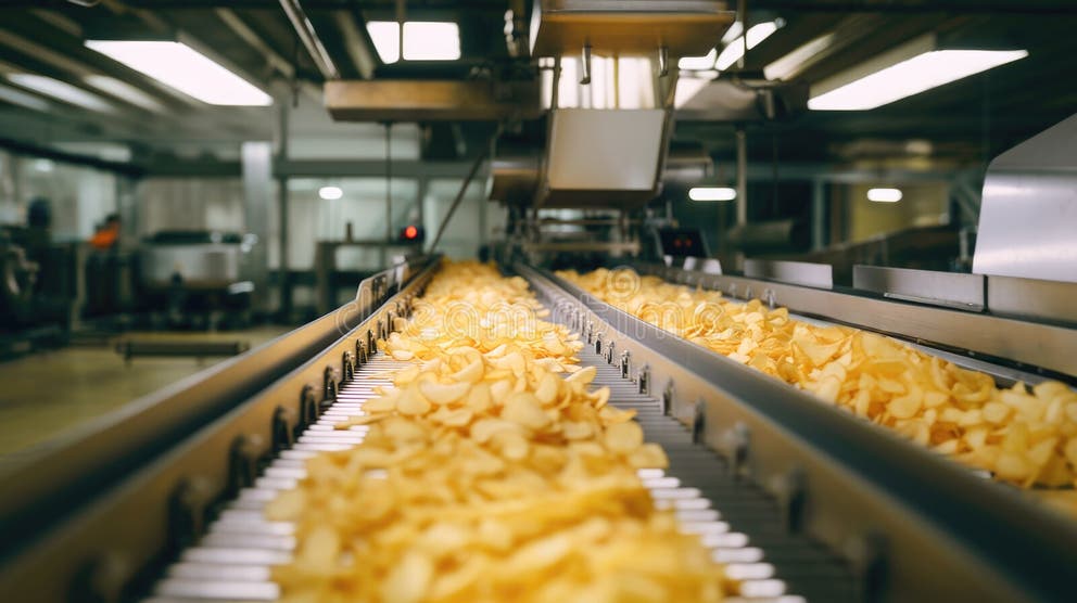 Behind the Scenes at a Potato Chip Production Facility. Stock Image ...