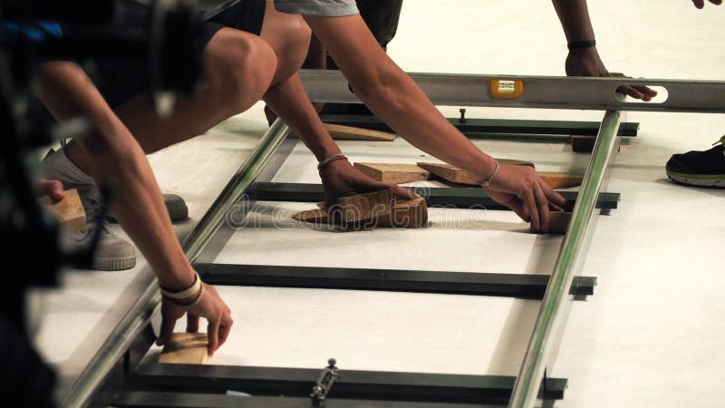 Behind the Scenes of Production Team Setting Dolly Track. Stock Image ...