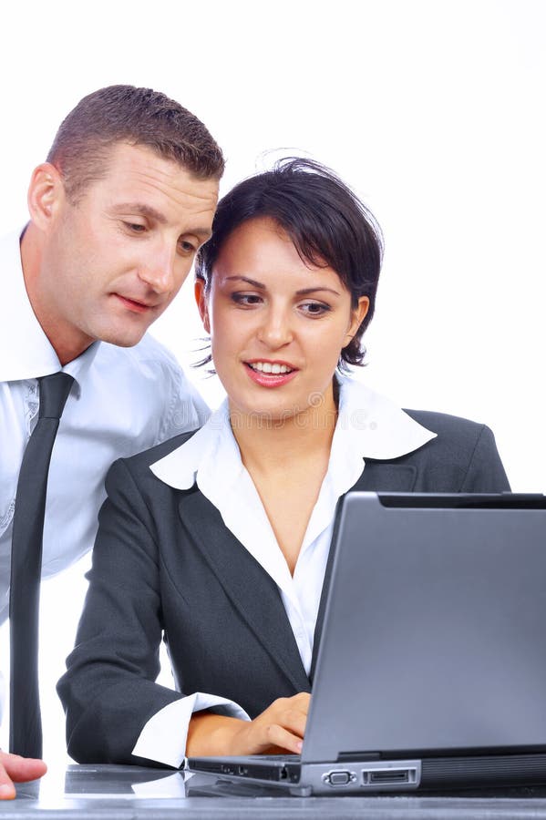 Business People Working Together on Laptop and Smiling Stock Image ...