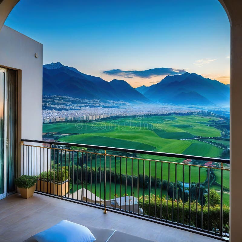 From Behind Standing on the Balcony of Luxurious Hotel with Sweeping ...