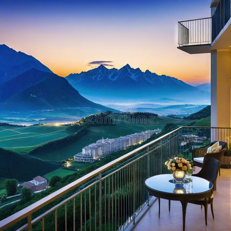 From Behind Standing on the Balcony of Luxurious Hotel with Sweeping ...