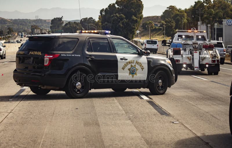A Police Car Blocking Traffic at an Accident Scene Stock Image - Image ...