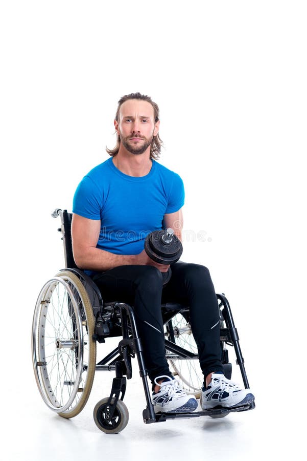 Behinderter Mann Im Rollstuhlzug Mit Stangeglocke Stockfoto - Bild von ...