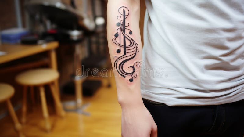 Harmony Inked: Expressive Music Notes Tattoo on an Artistic Arm Stock ...