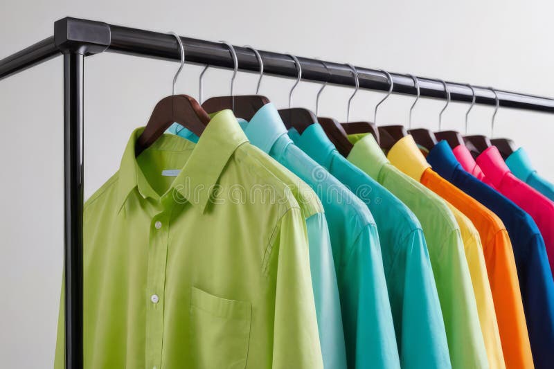 Behold an Array of Bright Colored Shirts Elegantly Hung on Wire Hangers ...