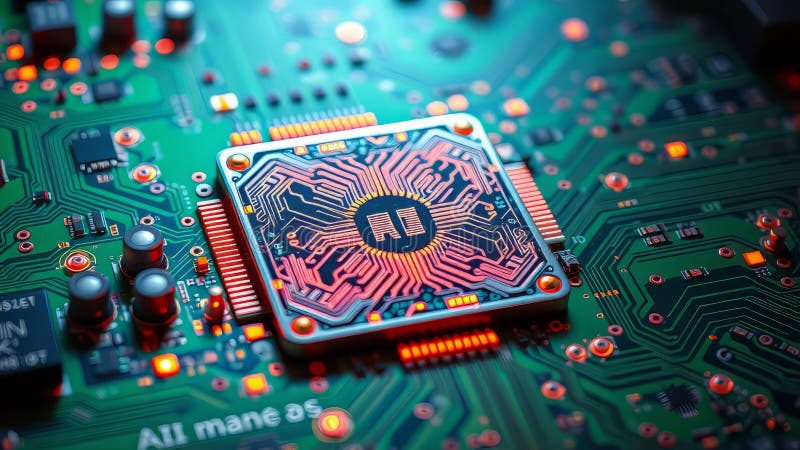 Intricate AIGenerated Chrome Computer Chip a Glowing Engraved Circuit ...