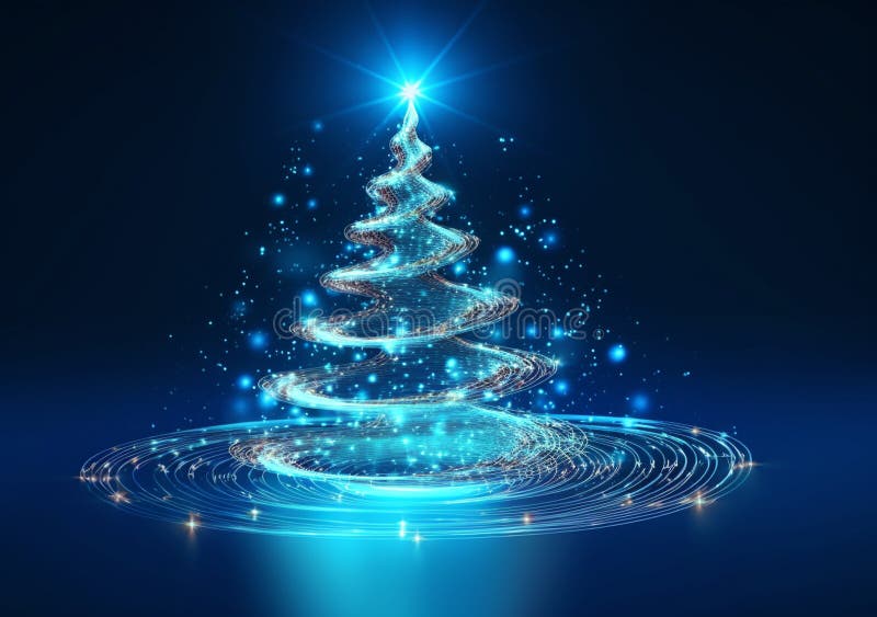 Ethereal Elegance Christmas Tree on Blue Stock Illustration ...