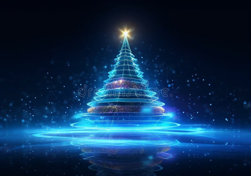 Ethereal Elegance Christmas Tree on Blue Stock Illustration ...