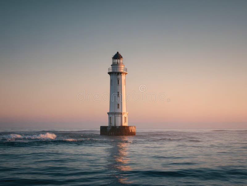 The Calm Pastel Tones of a Lighthouse at Dusk Generative AI Stock ...