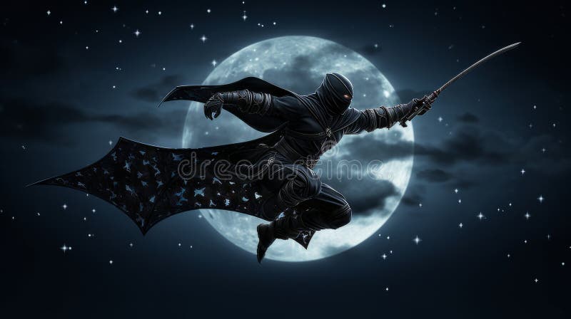 Ninja S Moonlit Acrobatics: Illustration of a Leaping Warrior Stock ...