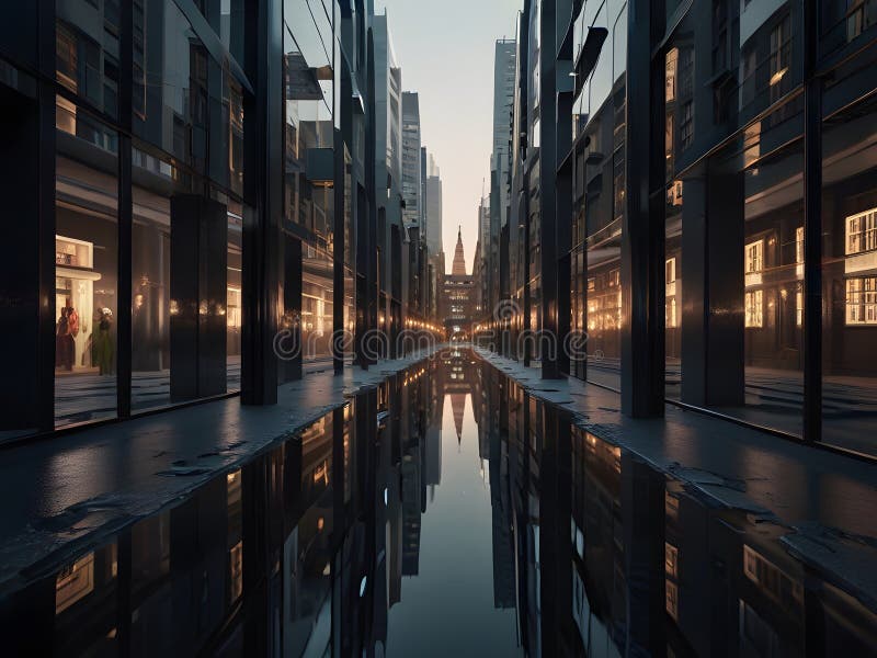 Mirrored Metropolis: Reflecting the Cityscape Stock Illustration ...