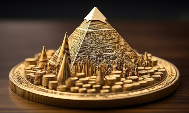 Behold the Miniature Egypt Pyramid Embellished with Gold Coins Stock ...