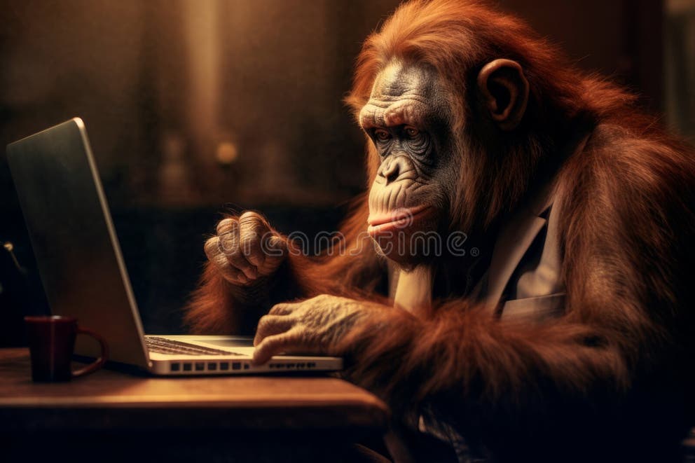Monkey S Workstation: a Typing Charade Stock Illustration ...