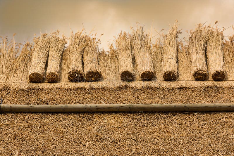 Bei Sonnenuntergang Ein Dach Mit Stroh Verzieren Stockfoto - Bild von ...