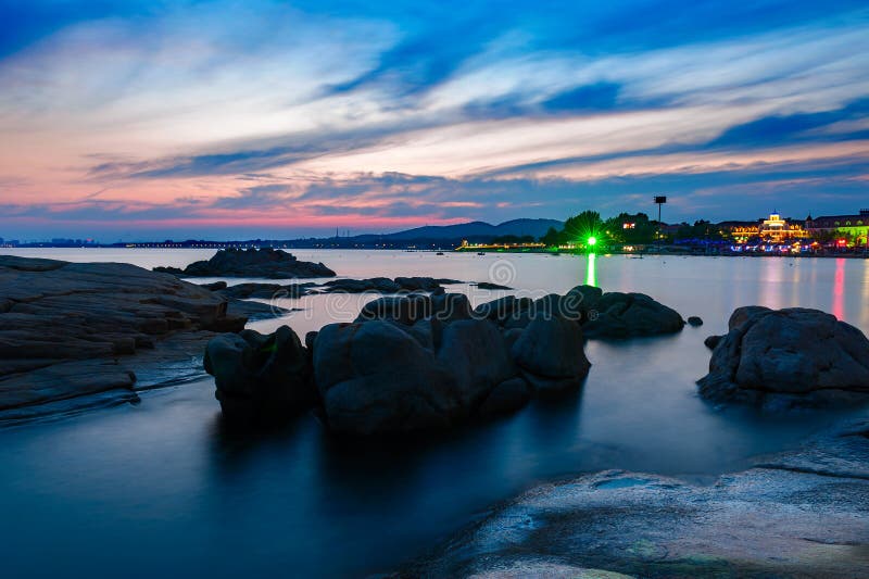 The Beidaihe sunset stock image. Image of skyscrapers - 29567357
