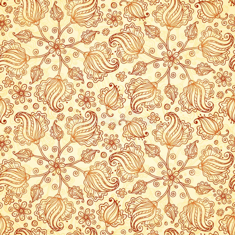 Beige Abstract Doodle Flowers Seamless Pattern Stock Vector ...