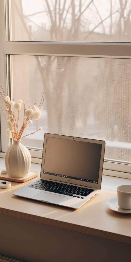 Beige and Amber Laptop on Desk with Y2k Aesthetic Stock Illustration ...