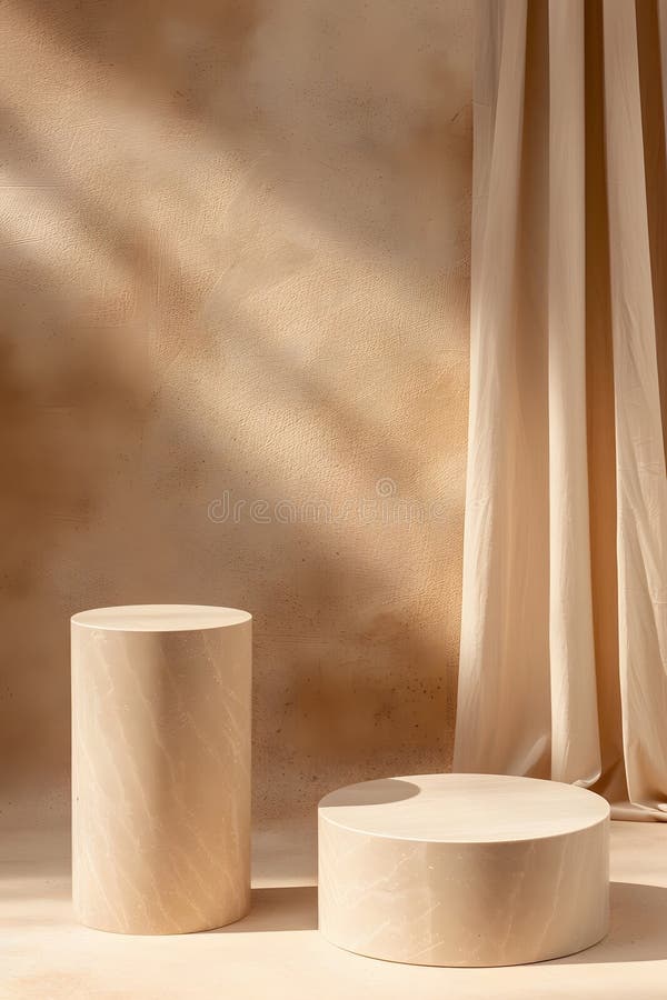 A Beige Background Features Two Round and Straight Podiums Designed for ...