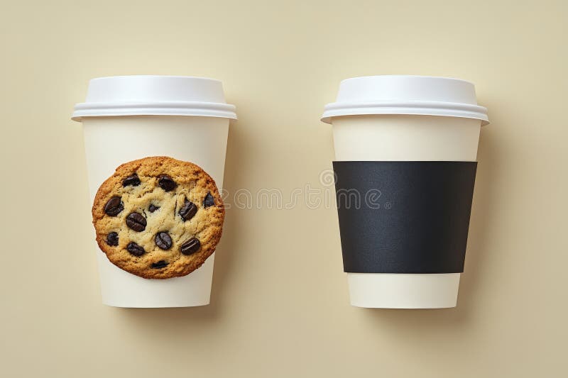 On a Beige Background, a Flatlay Displays Coffee Cups and Desserts ...