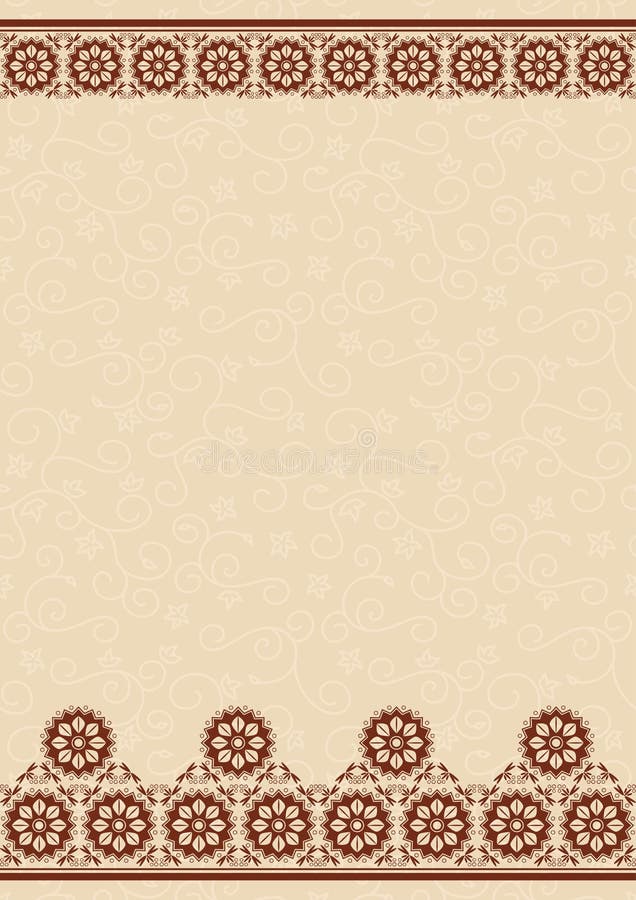 Beige Background with Floral Pattern and Brown Vintage Borders - Vector ...
