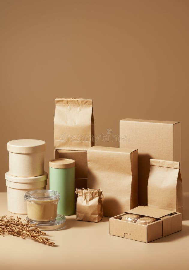 Beige Background Kraft Paper Packaging Set Stock Illustration ...