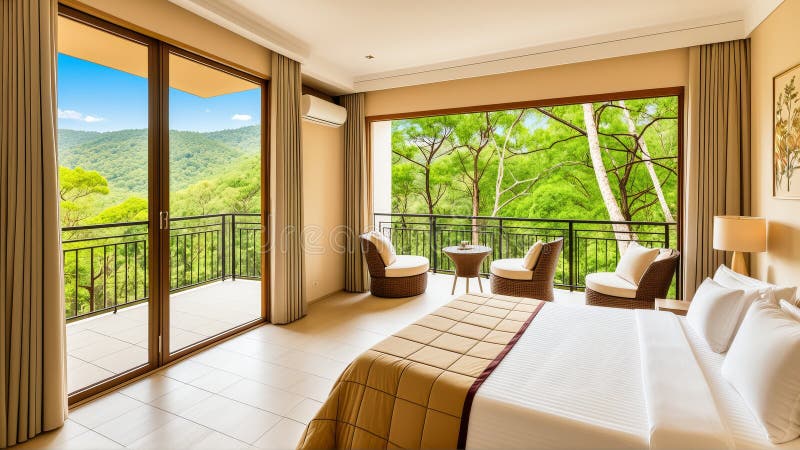 Beige Balcony Room with Park and Forest View in Luxury Villa Resort ...