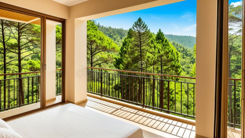 Beige Balcony Room with Park and Forest View in Luxury Villa Resort ...